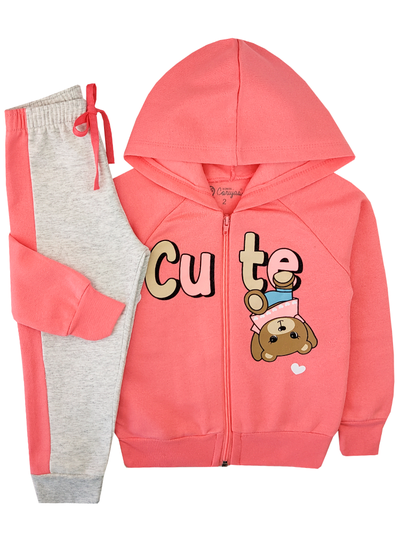 Conjunto Infantil Moletom Peluciado Urso Mini Gente 20216 Rosa