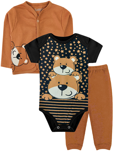 Kit Body Infantil 3 Peças Suedine Urso Dapeen 20132 Marrom